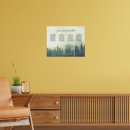 Rustic Green Pines 4 Table Wedding Seating Chart | Zazzle