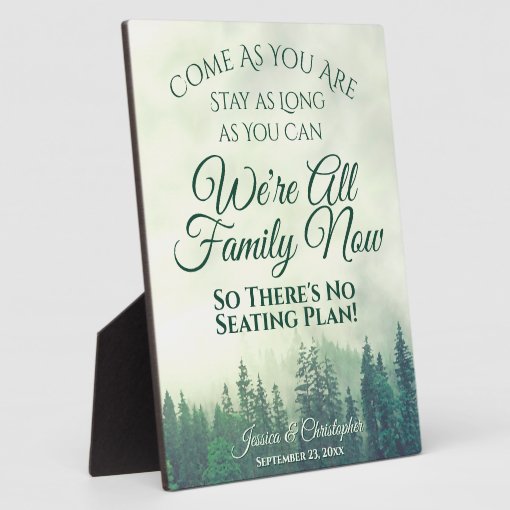 Rustic Green Pines Wedding No Seating Plan Sign Plaque | Zazzle
