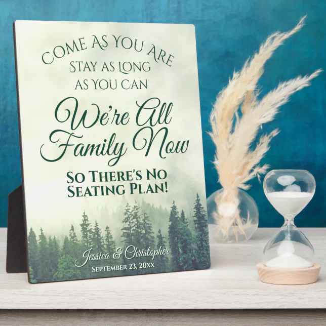 Rustic Green Pines Wedding No Seating Plan Sign Plaque | Zazzle