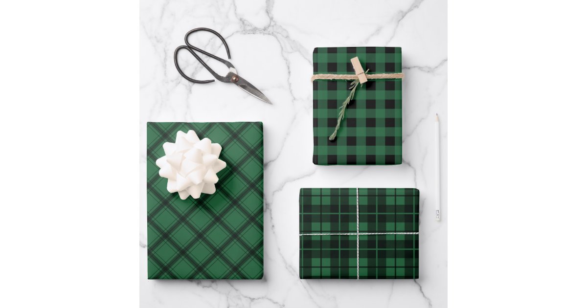 Rustic Green Plaid Buffalo Check Mixed Pattern Wrapping Paper Sheets ...