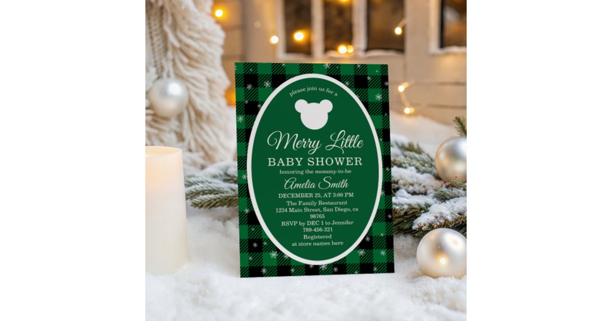 Rustic Green Plaid Christmas Baby Shower Invitation | Zazzle