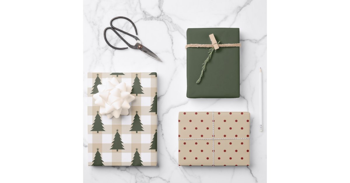 Rustic Green Red Christmas Tree Holiday Wrapping Paper Sheets | Zazzle