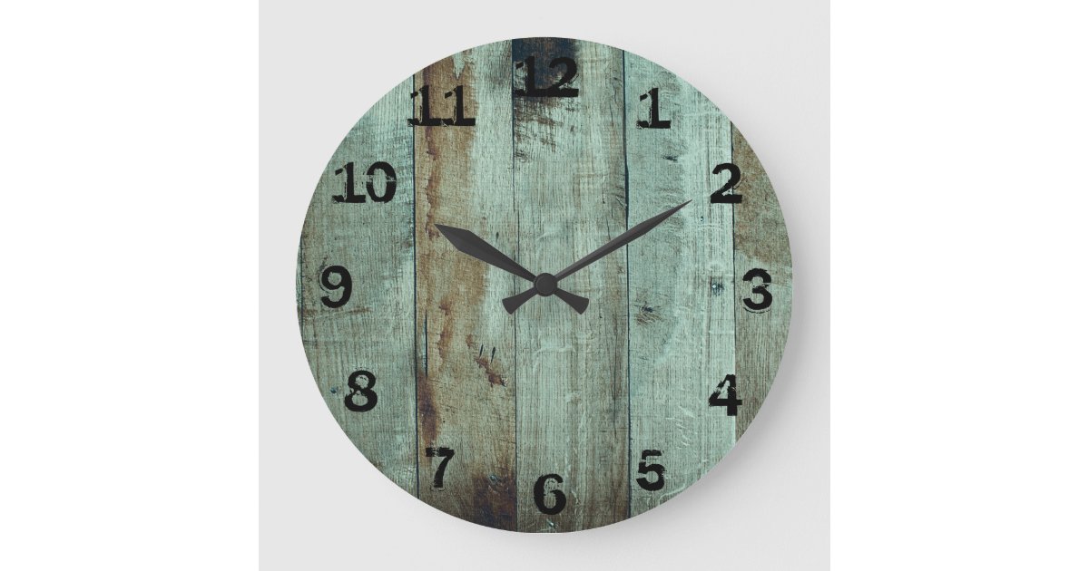 Rustic Green Stained Wooden Large Clock | Zazzle