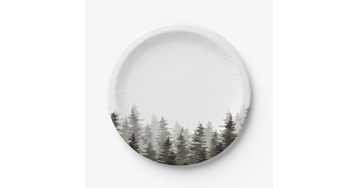 Rustic Green Trees Paper Plates | Zazzle