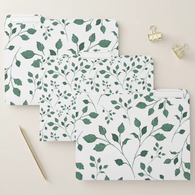 Rustic Green Watercolor Foliage Pattern File Folder | Zazzle