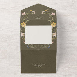 Rustic Green Wildflower Frame QR Code All In One Invitation | Zazzle