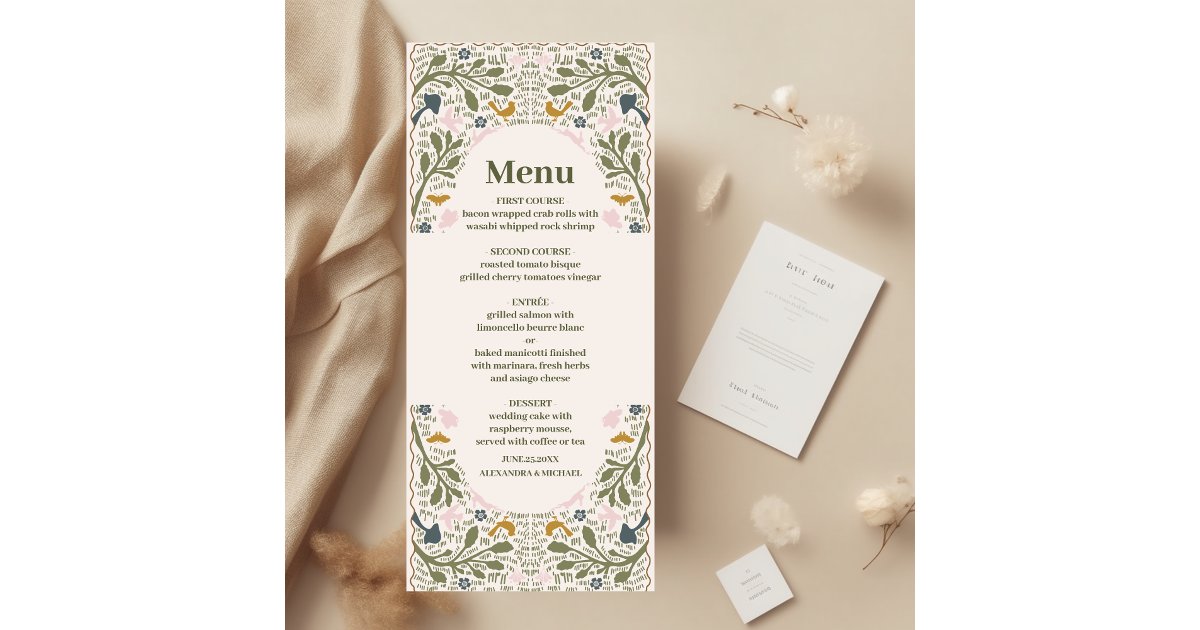 Rustic Green Woodland Fern Wedding Menu | Zazzle