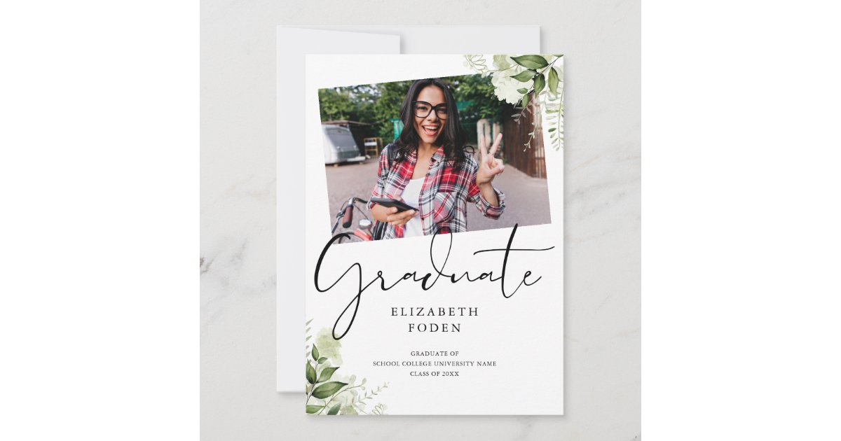 Rustic Greenery 2 Photo Graduation Invitation | Zazzle