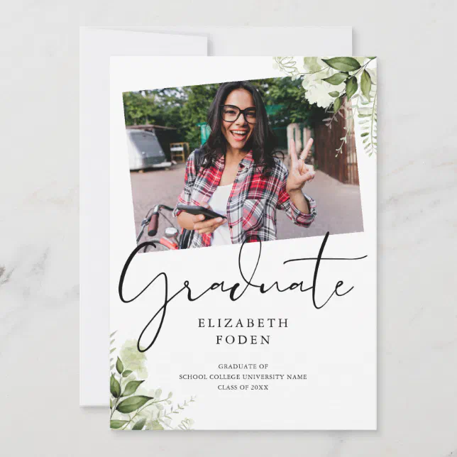 Rustic Greenery 2 Photo Graduation Invitation | Zazzle