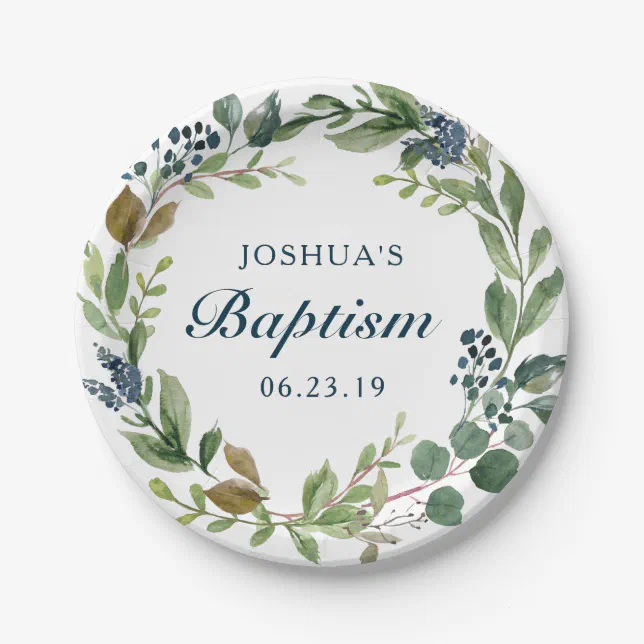 Rustic Greenery Baptism Paper Plate | Zazzle