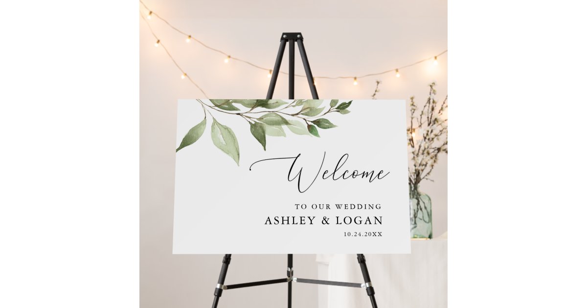 Rustic Greenery Calligraphy Wedding Welcome Poster | Zazzle