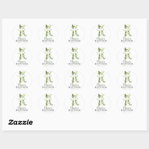 Rustic Greenery Cross Boy Baptism Classic Round Sticker | Zazzle