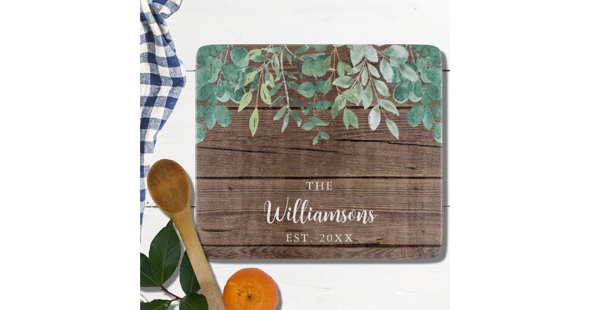 Rustic Greenery Custom Name Cutting Board | Zazzle