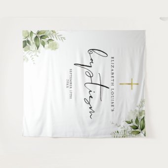 Rustic Greenery Elegant Baptism Photo Backdrop | Zazzle