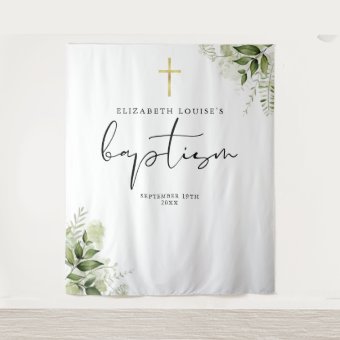 Rustic Greenery Elegant Baptism Photo Backdrop | Zazzle