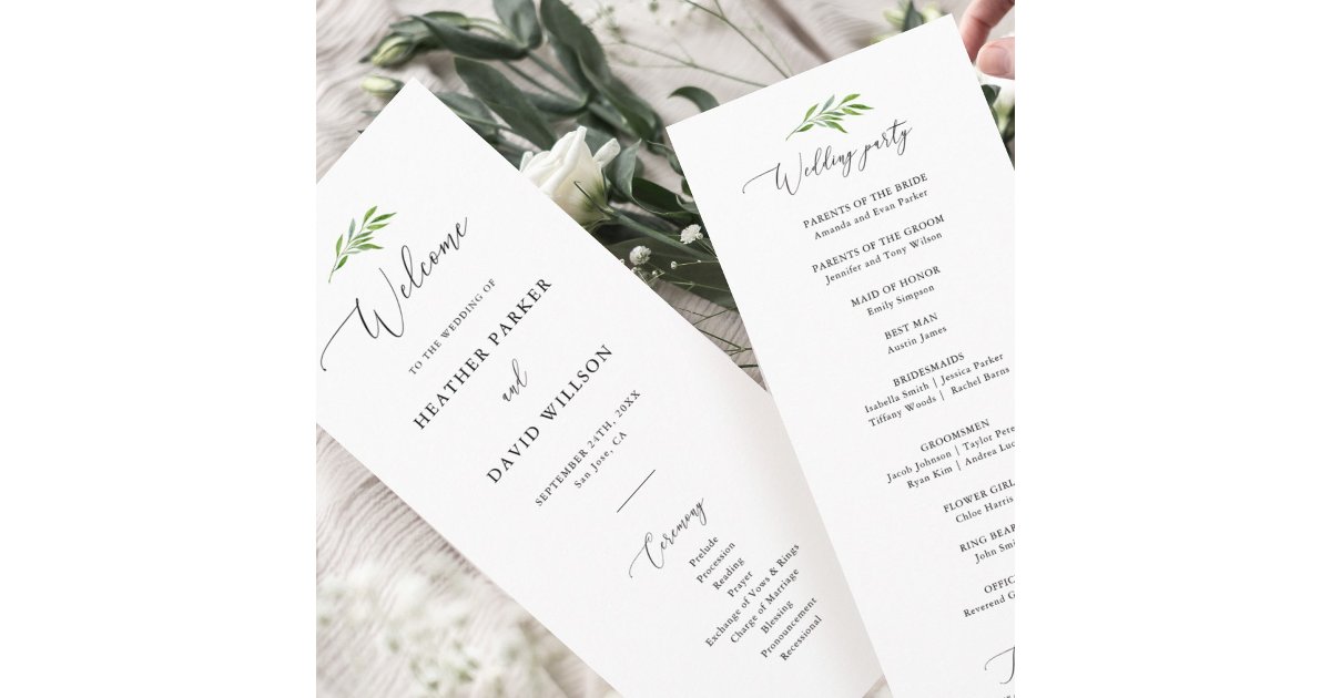 Rustic Greenery Elegant Wedding Ceremony Program | Zazzle