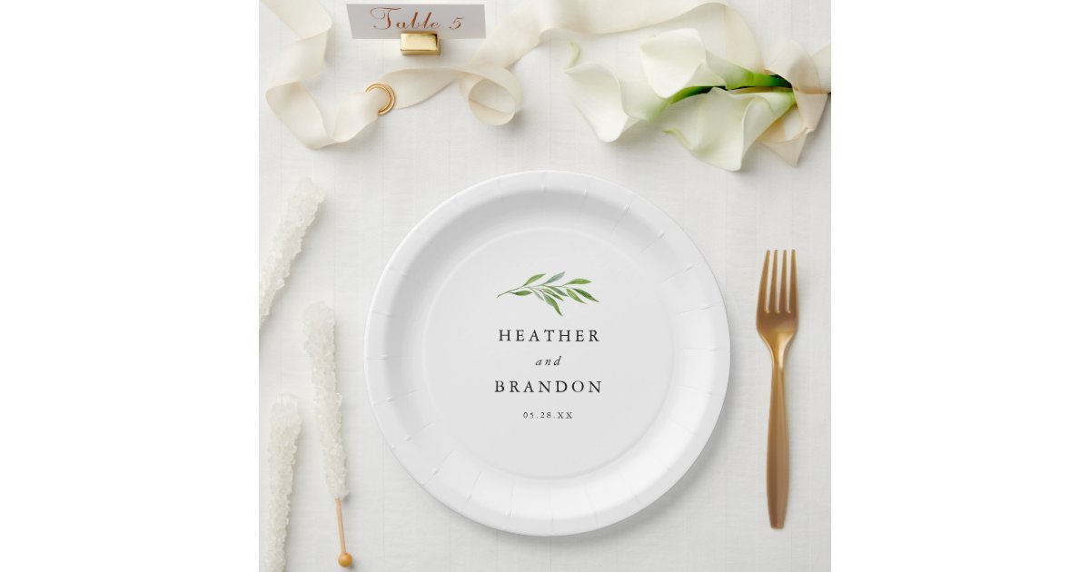 Rustic Greenery Elegant Wedding Reception Table Paper Plates | Zazzle