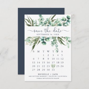 Rustic Greenery Eucalyptus Modern Calendar Save The Date | Zazzle