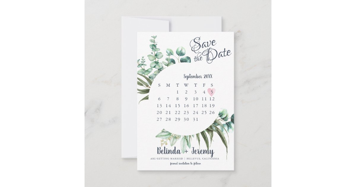 Rustic Greenery Eucalyptus Save The Date Calendar | Zazzle