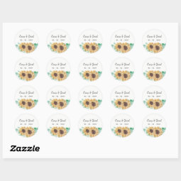 Rustic greenery eucalyptus sunflowers Wedding Classic Round Sticker ...