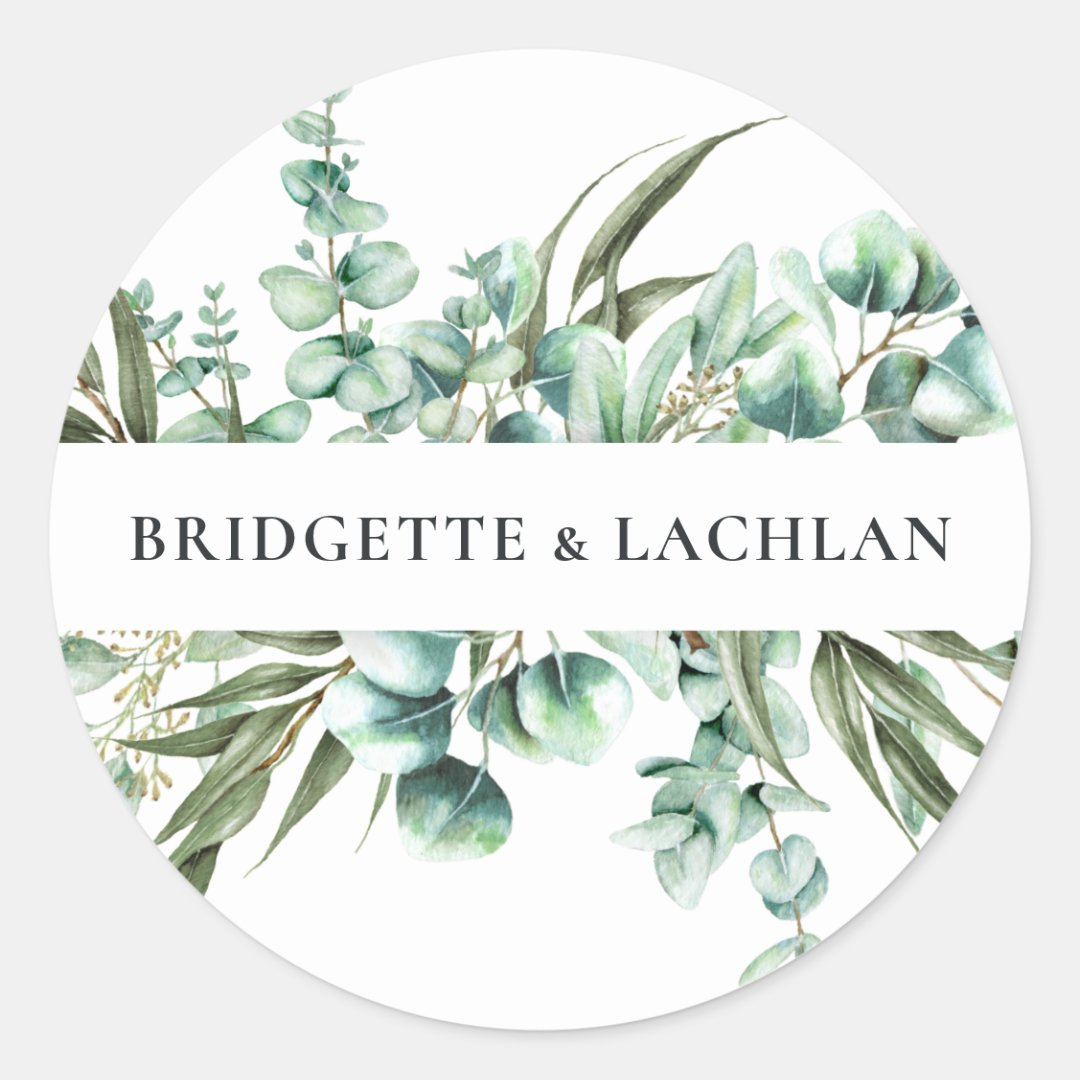 Rustic Greenery Eucalyptus Watercolor Wedding Classic Round Sticker ...