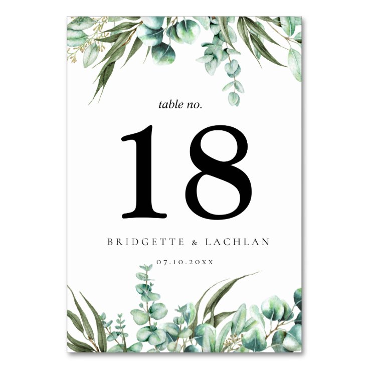 Rustic Greenery Eucalyptus Watercolor Wedding Table Number | Zazzle