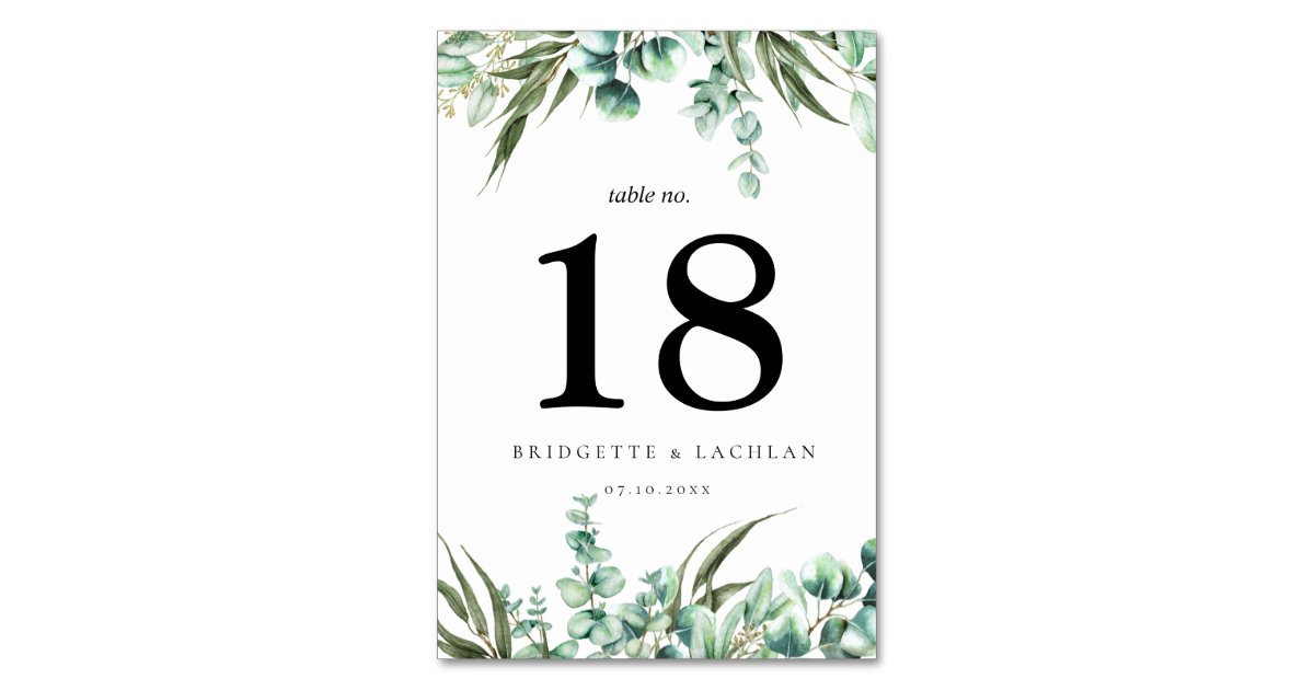 Rustic Greenery Eucalyptus Watercolor Wedding Table Number | Zazzle
