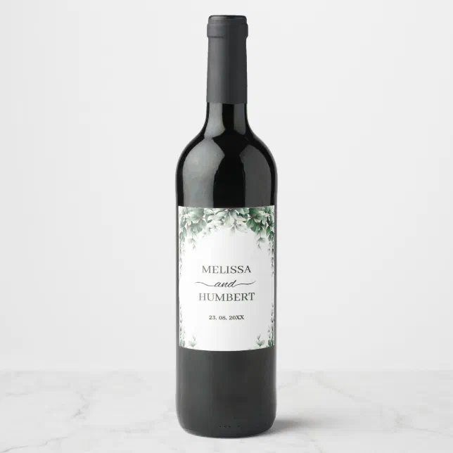Rustic Greenery Eucalyptus Wreath Foliage Wedding Wine Label | Zazzle
