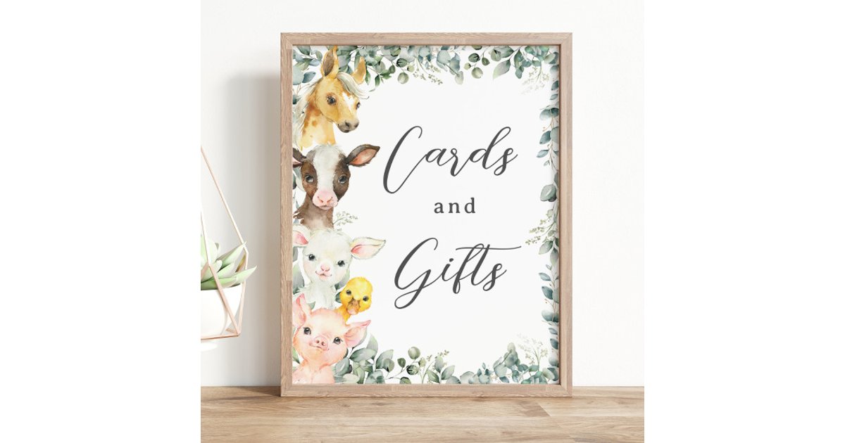 Rustic Greenery Farm Animals Baby Cards and Gifts Poster | Zazzle