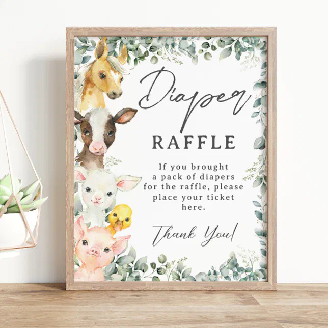 Rustic Greenery Farm Animals Baby Diaper Raffle Poster | Zazzle