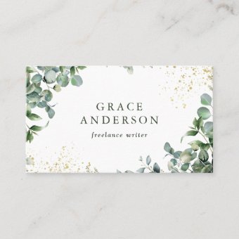 Rustic Greenery Gold Eucalyptus QR Code Business Card | Zazzle