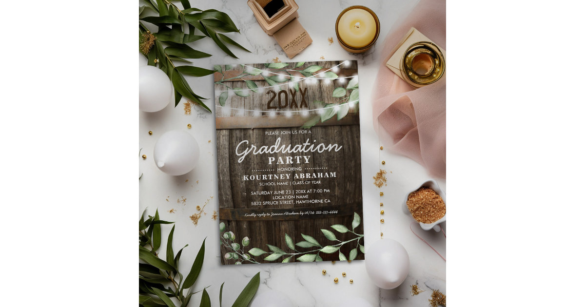 Rustic Greenery Graduation Party Invitation | Zazzle