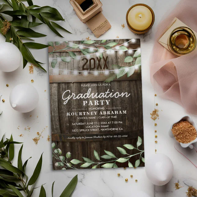 Rustic Greenery Graduation Party Invitation | Zazzle