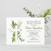 Rustic Greenery Green Cross Boy Baptism Invitation | Zazzle