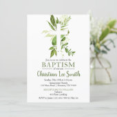 Rustic Greenery Green Cross Boy Baptism Invitation | Zazzle