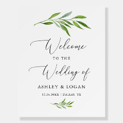 Rustic Greenery Leaves Calligraphy Wedding Welcome Foam Board | Zazzle