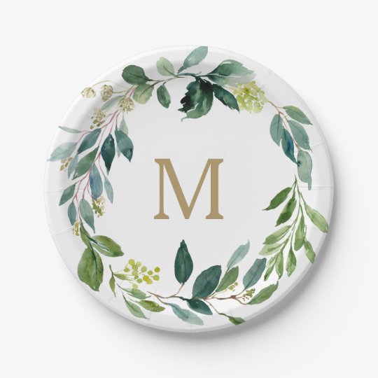 Rustic Greenery Monogram Paper Plates | Zazzle.com