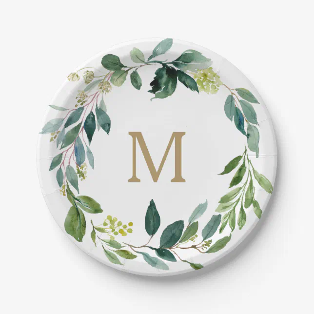 Rustic Greenery Monogram Paper Plates | Zazzle