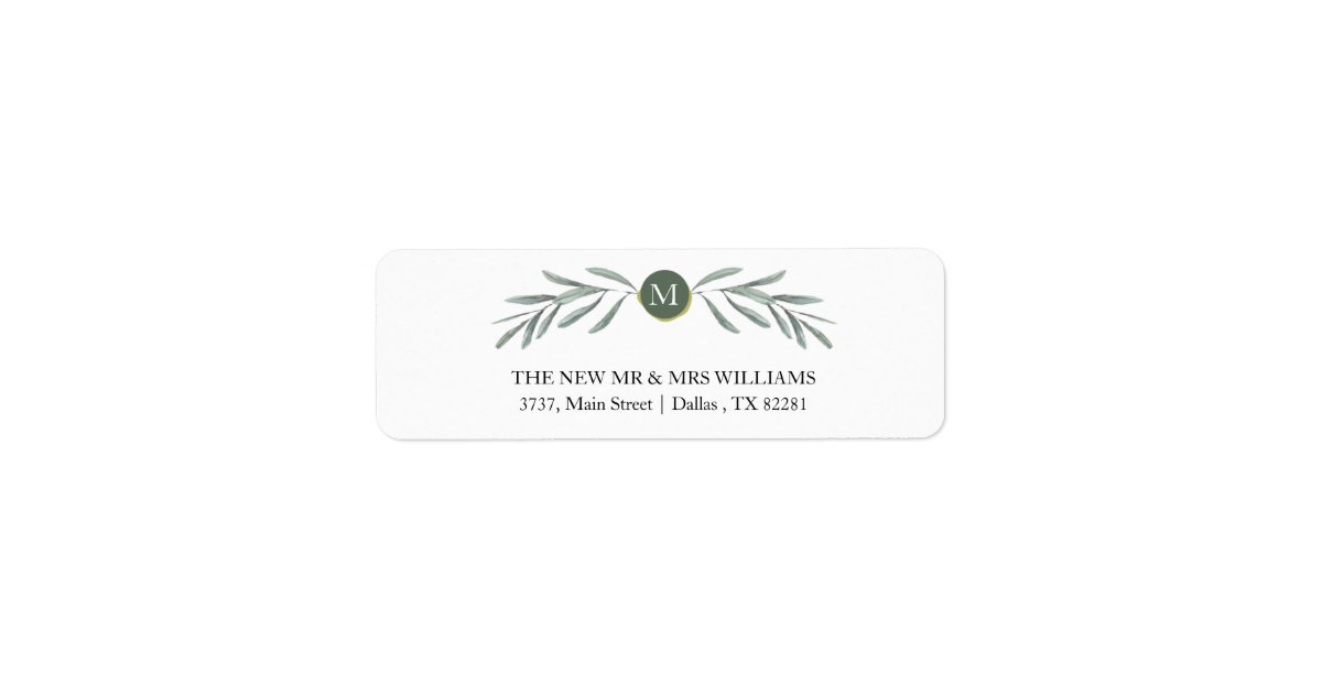 Rustic Greenery Monogram Return Address Label | Zazzle