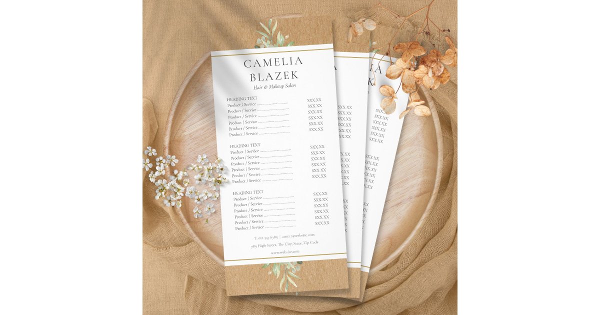 Rustic Greenery Salon Service Menu Price List | Zazzle
