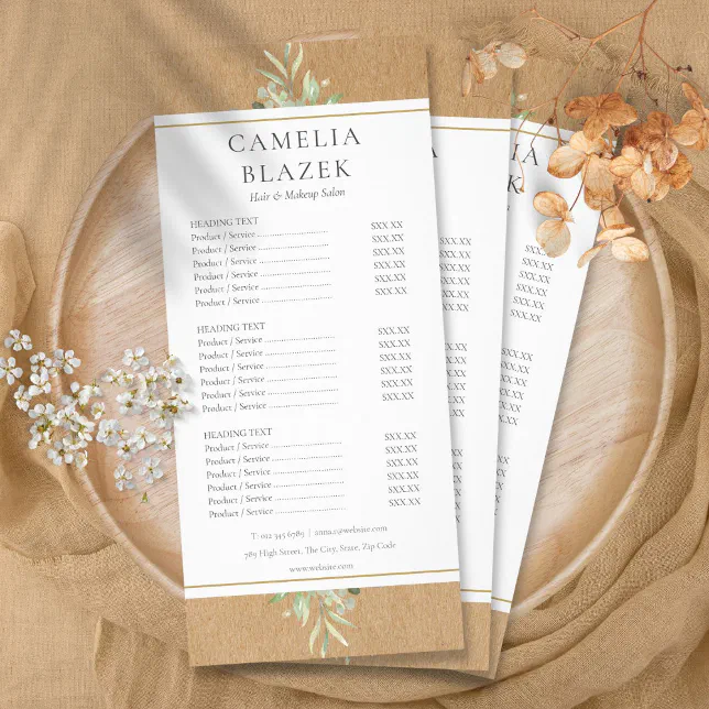 Rustic Greenery Salon Service Menu Price List | Zazzle