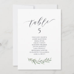 Rustic greenery script table number seating chart | Zazzle