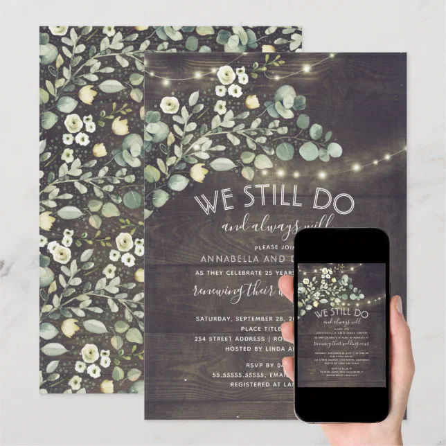 Rustic Greenery Vow Renewal Wedding Anniversary Invitation | Zazzle
