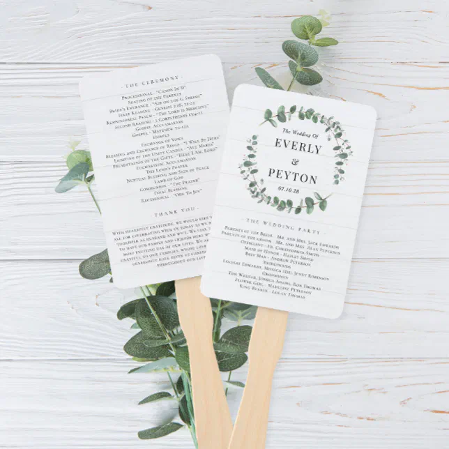 Rustic Greenery Wedding Ceremony Program Hand Fan | Zazzle