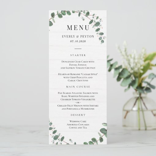 Rustic Greenery Wedding Menu Card | Zazzle
