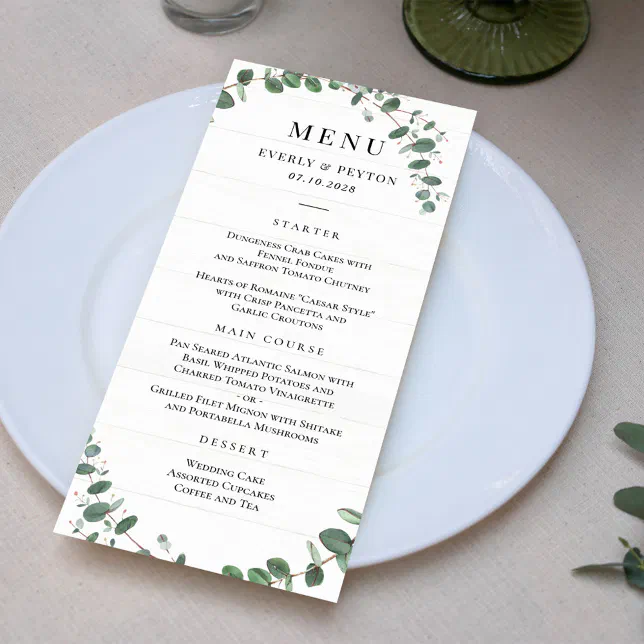 Rustic Greenery Wedding Menu Card | Zazzle
