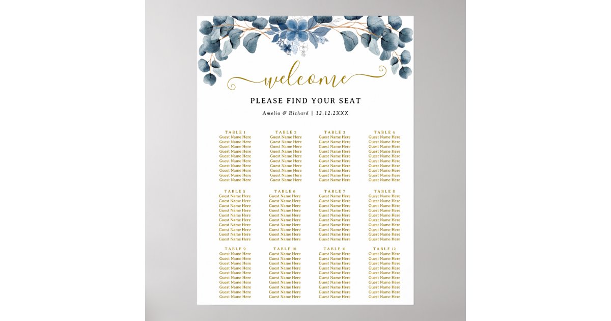 Rustic Greenery Wedding Table Plan Poster | Zazzle