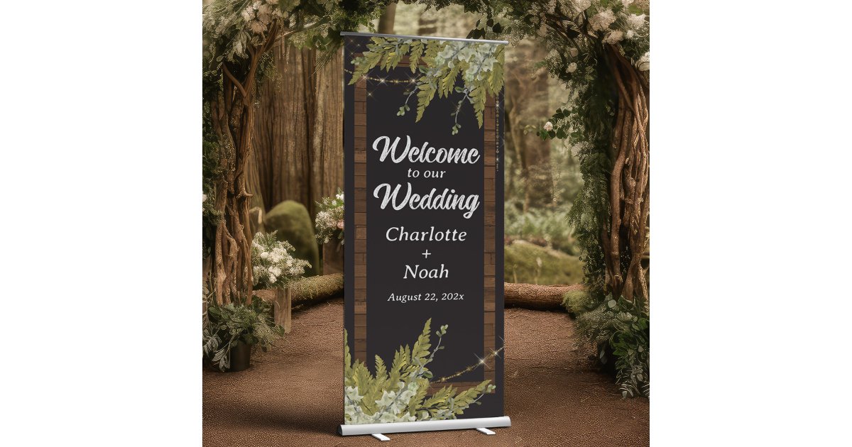 Rustic Greenery Wedding Welcome Retractable Banner | Zazzle