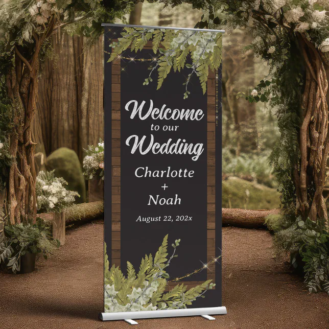 Rustic Greenery Wedding Welcome Retractable Banner | Zazzle