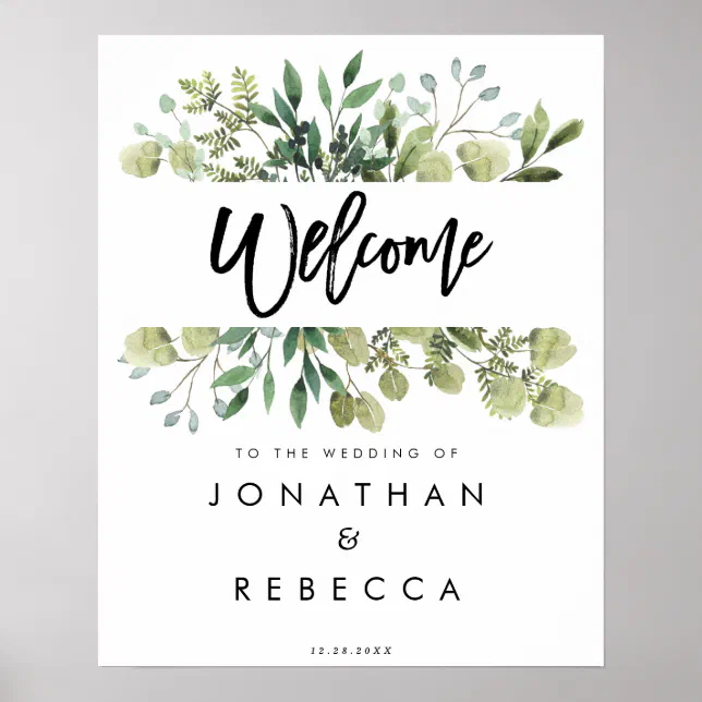 rustic greenery wedding welcome sign poster | Zazzle